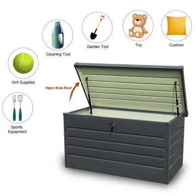 Waterproof Metal Outdoor Garden Storage Box Flat Top 350 L,Black