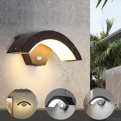Waterproof Outdoor LED Wall Light Curved Shaped Garden Lamp with PIR ...