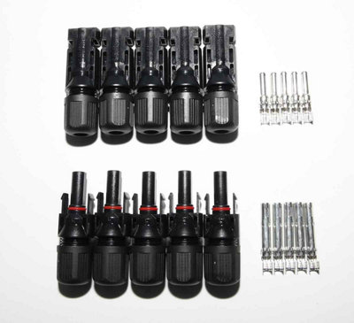 Waterproof Solar Panel Connection Plugs MC4 Pair, Pack of 5