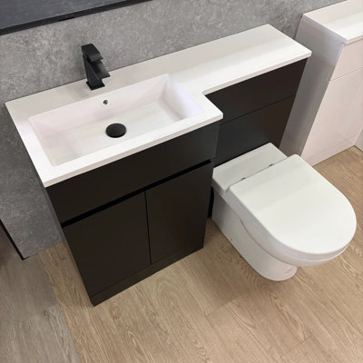 Waterproof Vanity Suite 1100mm Toilet Basin Unit L Shape Black Modern ...