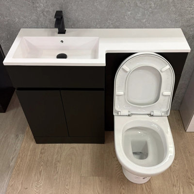 Waterproof Vanity Suite 1100mm Toilet Basin Unit L Shape Black Modern ...