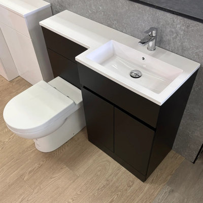 Waterproof Vanity Suite 1100mm Toilet Basin Unit L Shape Black Modern ...