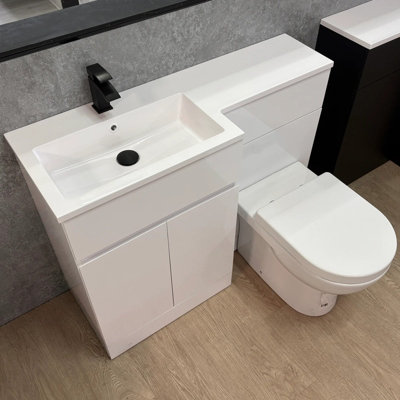 Waterproof Vanity Suite 1100mm Toilet Basin Unit L Shape White Modern ...