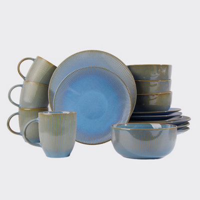 Waterside 16pc Reactive Glaze Blue Dinner Set