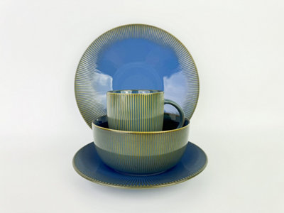 Waterside 16pc Reactive Glaze Blue Dinner Set