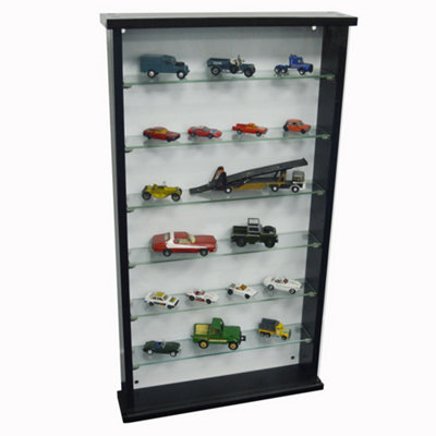 Watsons Exhibit Wood 6 Shelf Glass Wall Display Cabinet Black