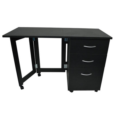 Watsons Flipp 3 Drawer Folding Office Storage Filing Desk Workstation Black