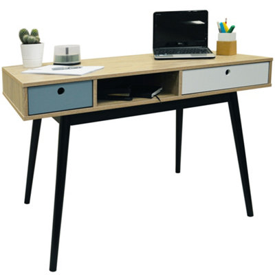 Watsons Industrial 2 Drawer Office Computer Desk Dressing Table Oak Black
