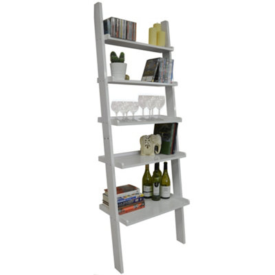 Watsons Oates Ladder 5 Tier Wall Leaning Storage Shelves Gloss White