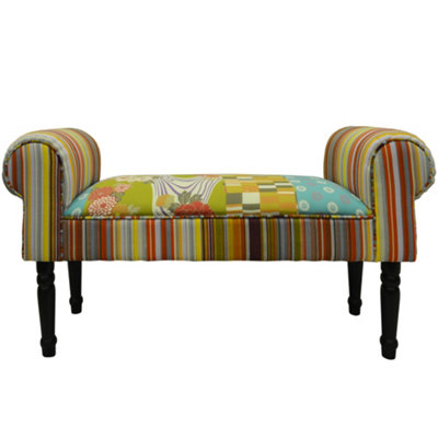 Watsons Patchwork Shabby Chic Chaise Pouffe Padded Stool Wood Legs ...