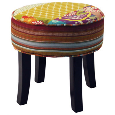 Watsons Patchwork Shabby Chic Round Pouffe Padded Stool wood Legs ...