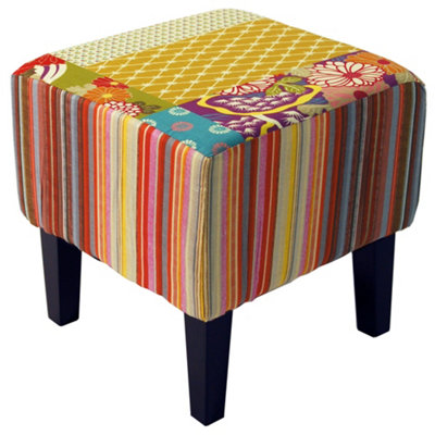 Watsons Patchwork Shabby Chic Square Pouffe Padded Stool wood Legs ...
