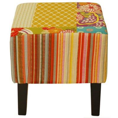 Watsons Patchwork Shabby Chic Square Pouffe Padded Stool wood Legs ...