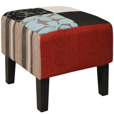 Watsons Plush Patchwork Shabby Chic Square Pouffe Stool Wood Legs Blue ...