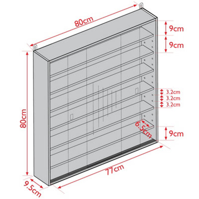 Watsons Reveal 6 Shelf Glass Wall Collectors Display Cabinet Beech