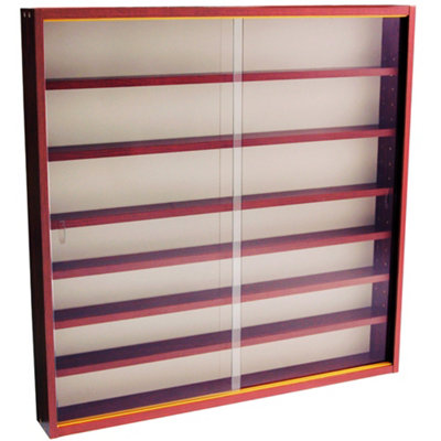 WATSONS REVEAL 6 SHELF GLASS WALL COLLECTORS DISPLAY CABINET MAHOGANY