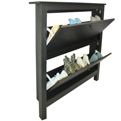 Watsons Stowe 8 Pair 2 Drawer Shoe Storage Organiser Cabinet Black