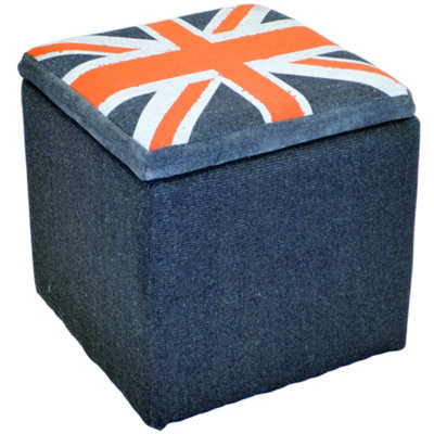 Watsons Union Jack Square Flag Padded Storage Pouffe Stool Blue Red Grey