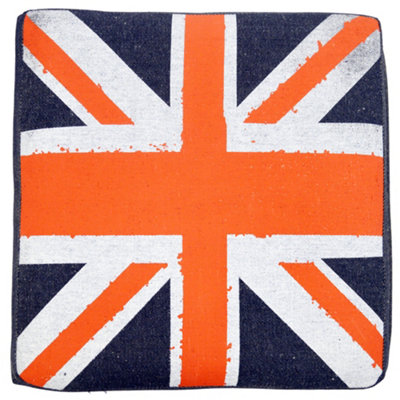Watsons Union Jack Square Flag Padded Storage Pouffe Stool Blue Red Grey