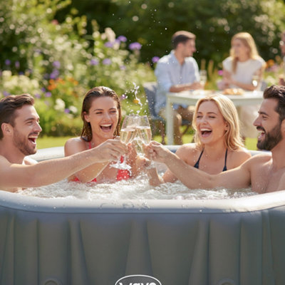 Wave Aegean 6-Person Round Inflatable Hot Tub & Spa Bundle, 130-Jet ...