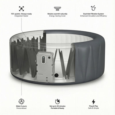 Wave Atlantic, 4-Person Inflatable Hot Tub, Integrated Heater, Slate Rattan
