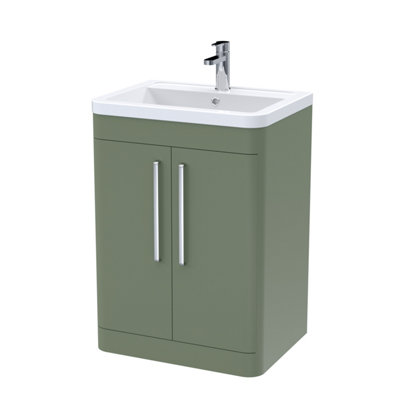 Wave Floor Standing 2 Door Vanity Unit with Ceramic Basin - 600mm ...