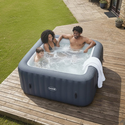 Wave Pacific 6-Person Inflatable Hot Tub Integrated Heater Grey Rattan