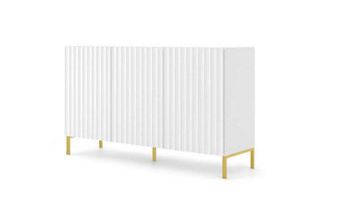 Wave Sideboard Cabinet 150cm - Elegant White Storage with Gold Accents