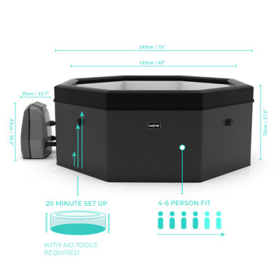Wave Swift 6 Person Rigid Foam Hot Tub, Eco-Friendly, Insulated Spa, Black
