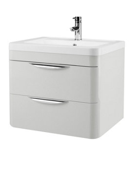 Wave Wall Hung Vanity Basin Unit with Ceramic Basin - 600mm - Gloss ...