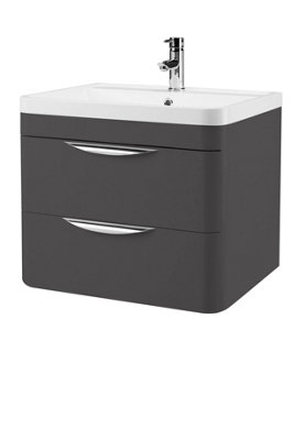 Wave Wall Hung Vanity Basin Unit with Polymarble Basin - 600mm - Gloss ...