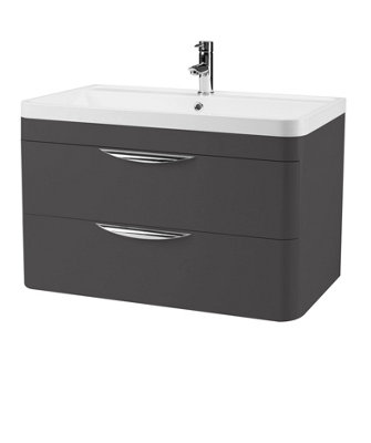 Wave Wall Hung Vanity Basin Unit with Polymarble Basin - 800mm - Gloss ...