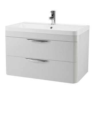 Wave Wall Hung Vanity Basin Unit with Polymarble Basin - 800mm - Gloss ...
