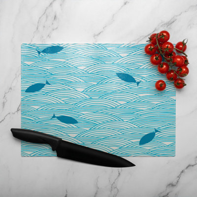 Waves & Fish Glass Chopping Board