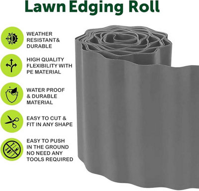 WAVY GREY GARDEN LAWN EDGING PLASTIC DESIGN 4 PACK