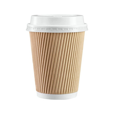 We Can Source It Ltd 50 x 16oz Ripple Brown Kraft Paper Cups with White ...