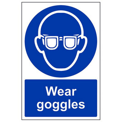Wear Goggles Mandatory PPE Safety Sign - Rigid Plastic 200x300mm (x3 ...