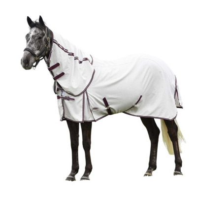 Weatherbeeta Hybrid Seasons Combo Neck Horse Fly Rug White/Maroon (4 9")