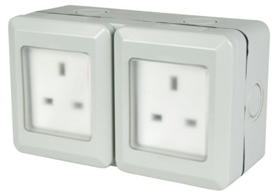 Weatherproof 2 Gang Outdoor Socket with PVC Covers at B&Q
