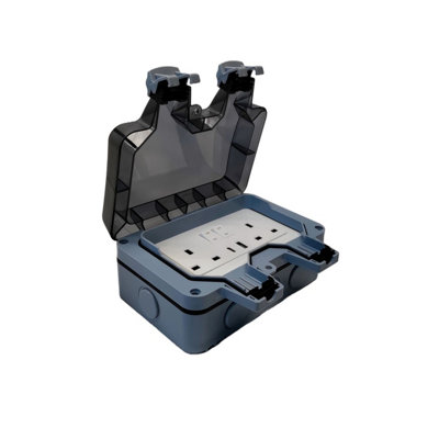 Weatherproof Outdoor Double Plug Socket 2 Gang Switched Socket USB Port ...