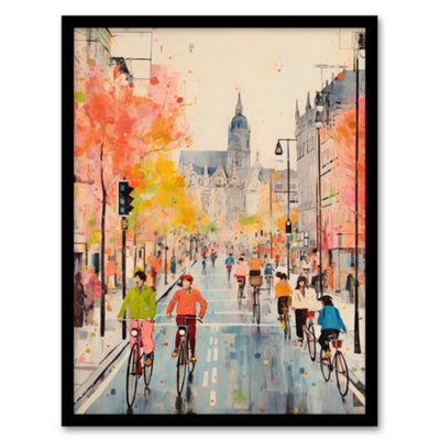 Wee Blue Coo Old Amsterdam City Cyclist Watercolour Living Room Wall ...