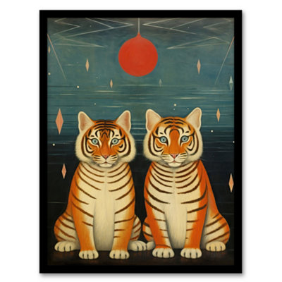 Wee Blue Coo Tiger Twins Tea Party Cute Animal Cubs Living Room Wall ...