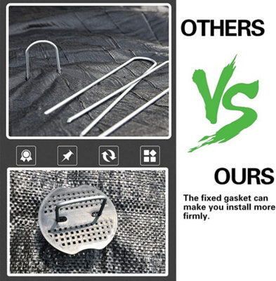Weed Control Mat Membrane Pegs + Buffer Washer Pegs U-Shaped Galvanised ...