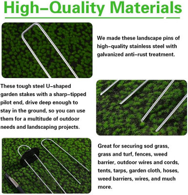 Weed Control Mat Membrane Pegs + Buffer Washer Pegs U-Shaped Galvanised ...
