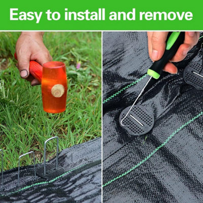 Weed Control Mat Membrane Pegs + Buffer Washer Pegs U-Shaped Galvanised ...