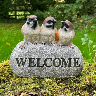 WELCOME Birds (Finches) sign garden or patio decoration, stone effect ...