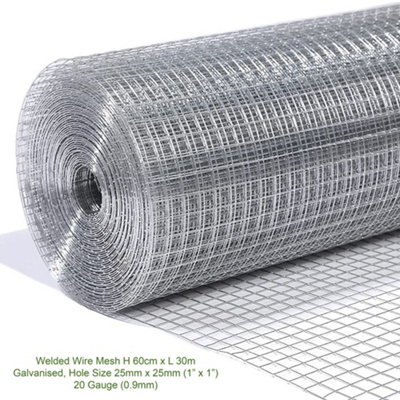Welded Wire Mesh Fencing 2.5 x 2.5cm Hole (1"x1") Galvanised H 60cm x L ...