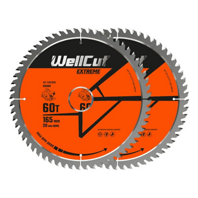 WellCut TCT Extreme Circular Saw Blade 165mm x 20mm x 60T, Suitable for ...