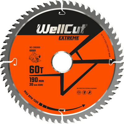 WellCut TCT Extreme Circular Saw Blade 190mm x 30mm x 60T, Suitable for ...