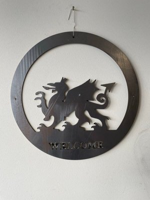 Welsh Dragon Wall Art - Small With Text - Steel - W29.5 x H29.5 cm ...